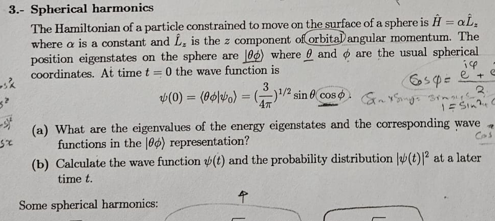 Solved 3.- ﻿Spherical harmonicsThe Hamiltonian of a particle | Chegg.com
