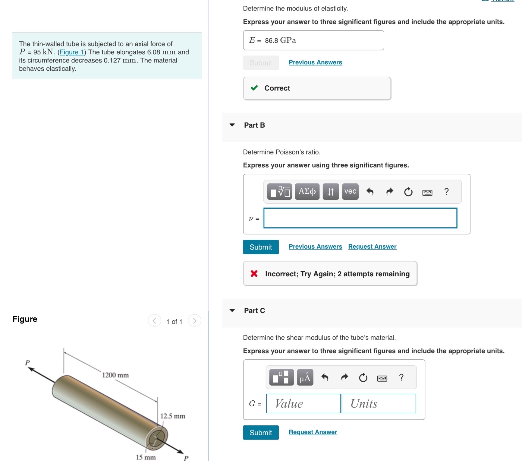 Solved Determine the modulus of elasticity.Express your | Chegg.com