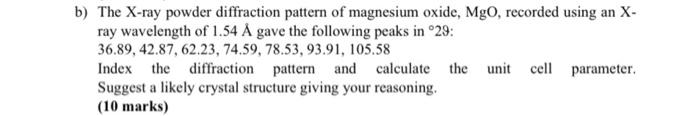 b) The X-ray powder diffraction pattern of magnesium | Chegg.com