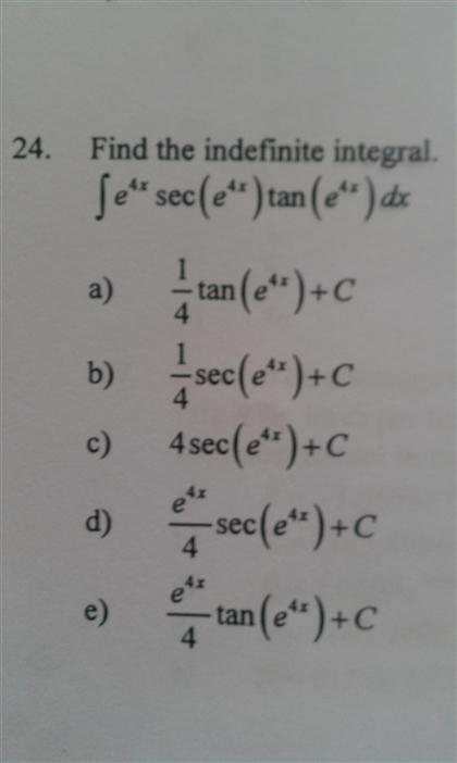 Solved Find the indefinite integral e4x sec(e4x )tan(e4x) dx | Chegg.com