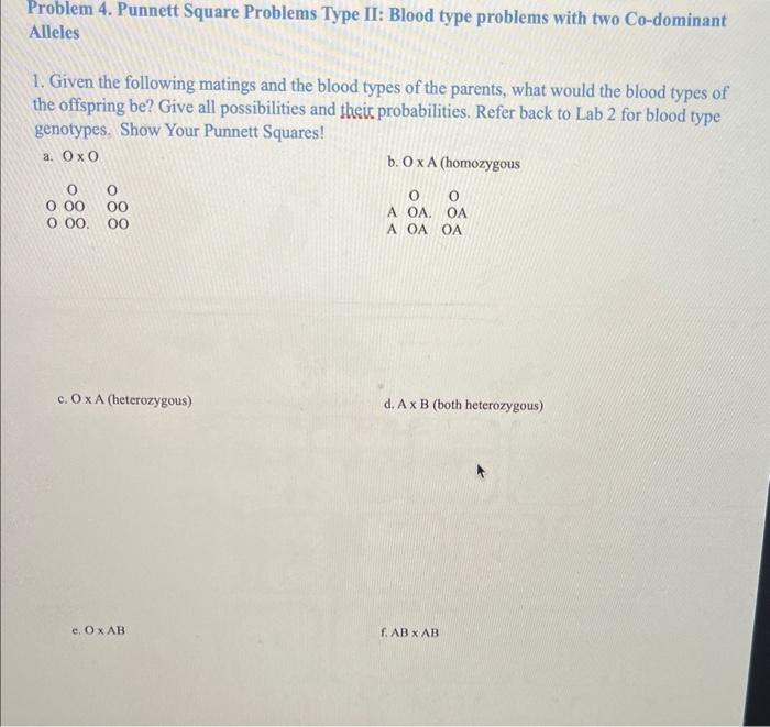 Solved Problem 4. Punnett Square Problems Type II: Blood | Chegg.com