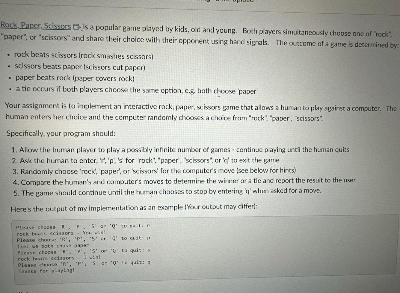 Solved Rock, Paper, Scissors G is a popular game played by | Chegg.com