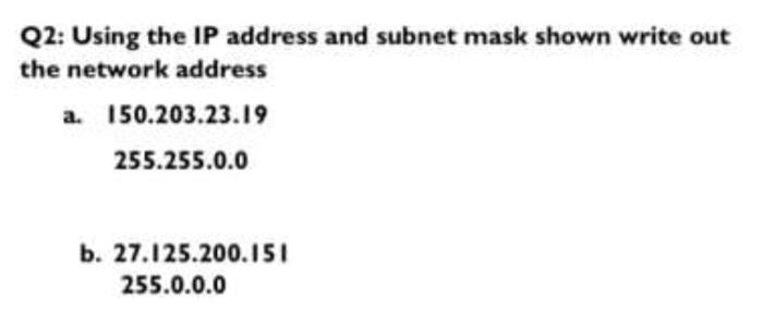 Solved Q2: Using the IP address and subnet mask shown write | Chegg.com