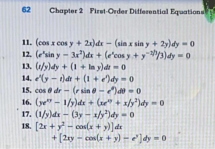 Solved 62 Chapter 2 First-Order Differential Equations 11. | Chegg.com