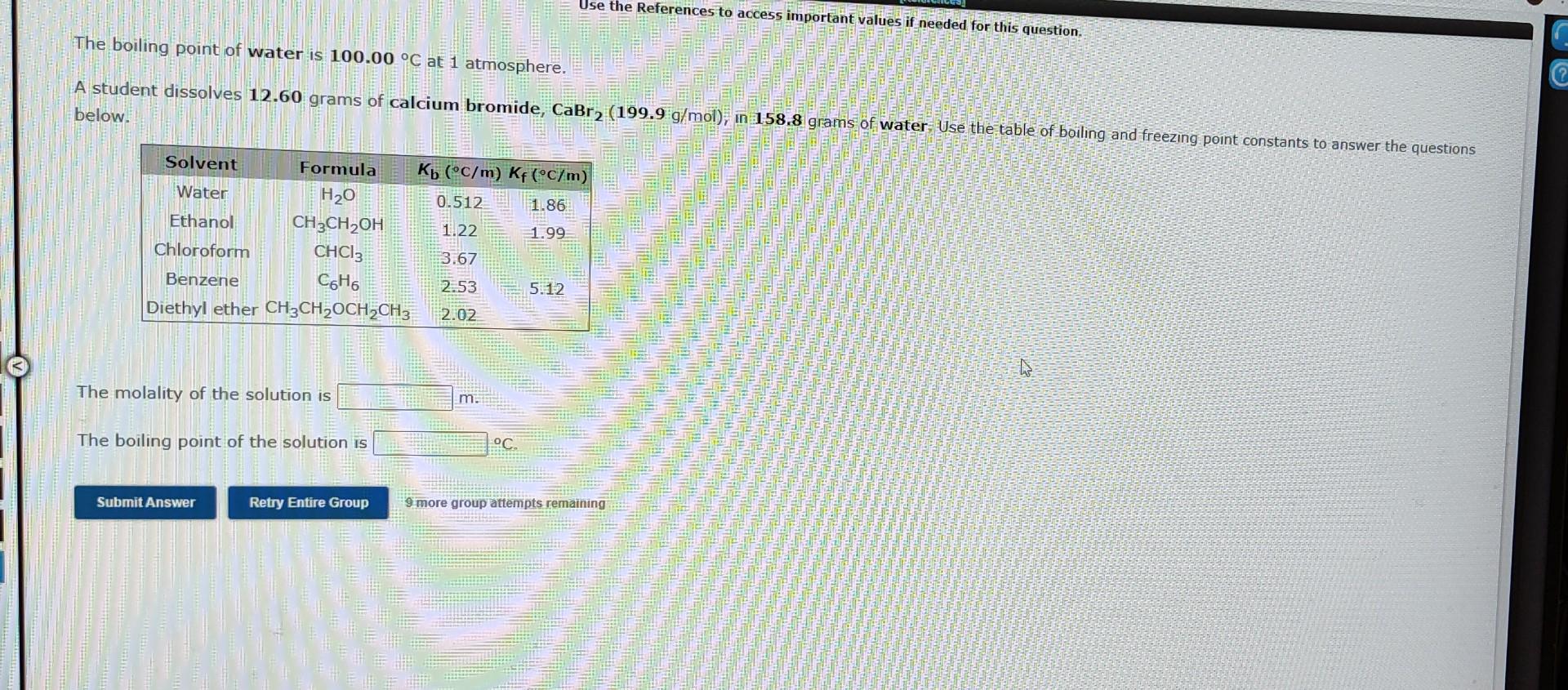 Solved The molality of the solution is The boiling point of | Chegg.com