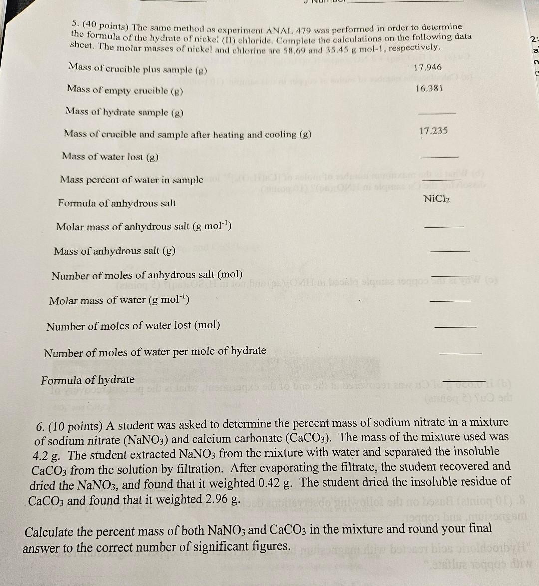 Solved 5. (40 points) The same method as experiment ANAL, | Chegg.com