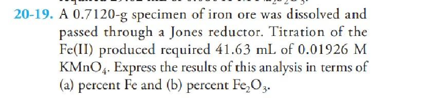 Solved 0−19. A 0.7120−g specimen of iron ore was dissolved | Chegg.com