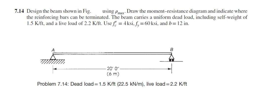 Solved .14 Design the beam shown in Fig. using ρmax. Draw | Chegg.com