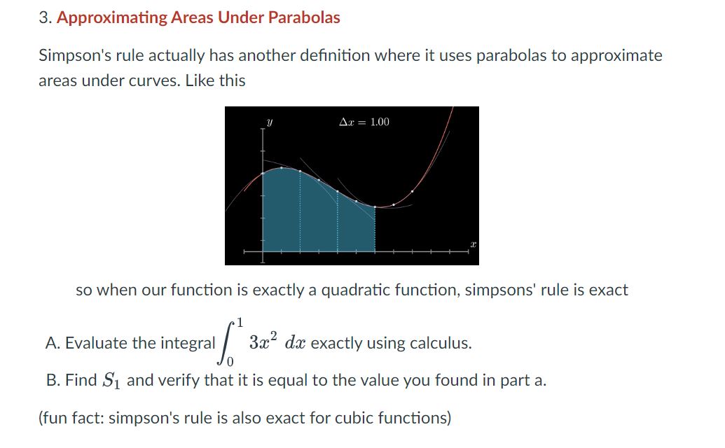 Solved Approximating Areas Under ParabolasSimpson's rule | Chegg.com