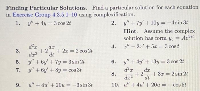 Solved Finding Particular Solutions. Find a particular | Chegg.com