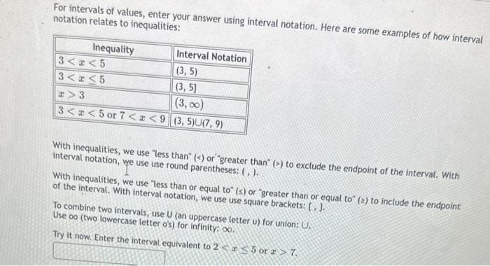 Solved For intervals of values, enter your answer using | Chegg.com