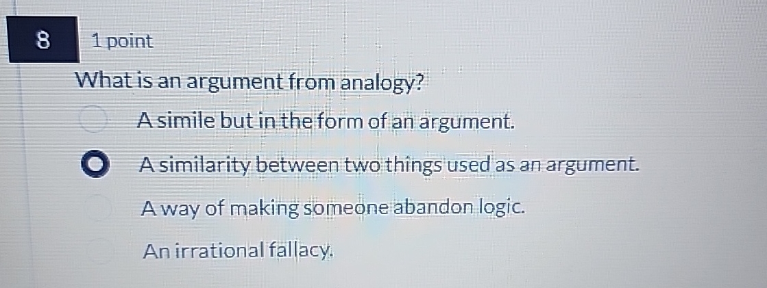 Solved 81 ﻿pointWhat is an argument from analogy?A simile | Chegg.com