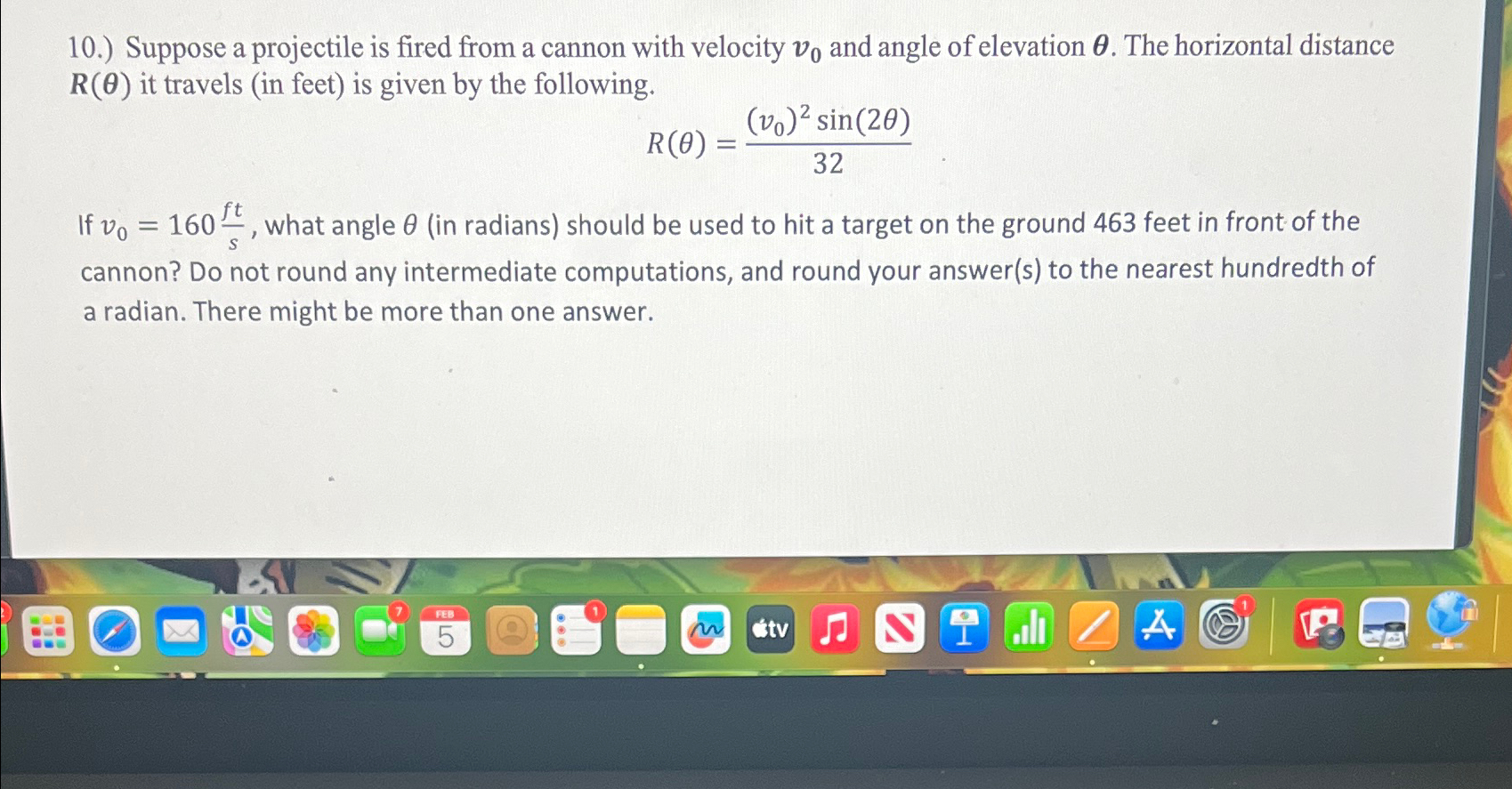 Solved 10.) ﻿Suppose a projectile is fired from a cannon | Chegg.com