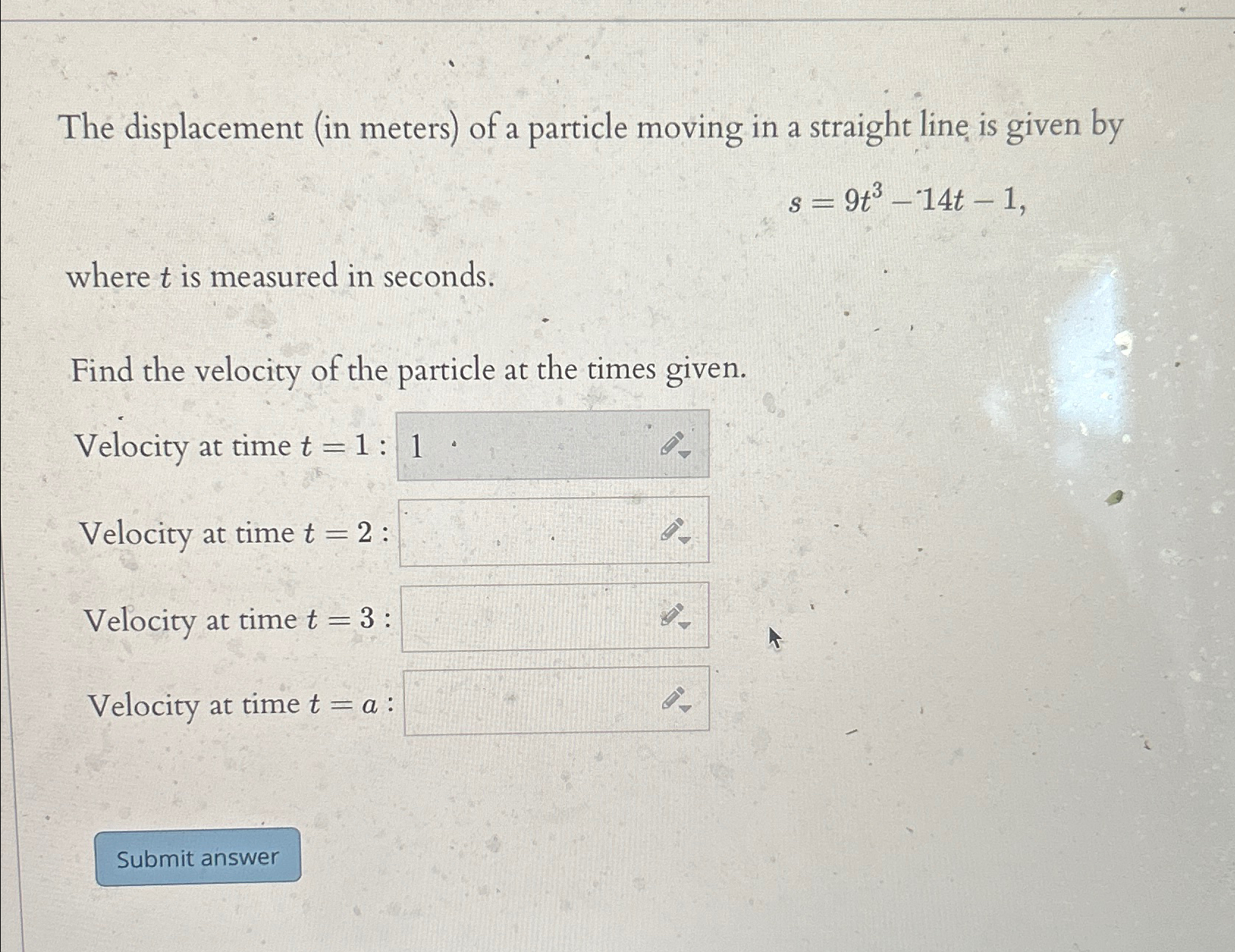 Solved The displacement (in meters) ﻿of a particle moving in | Chegg.com