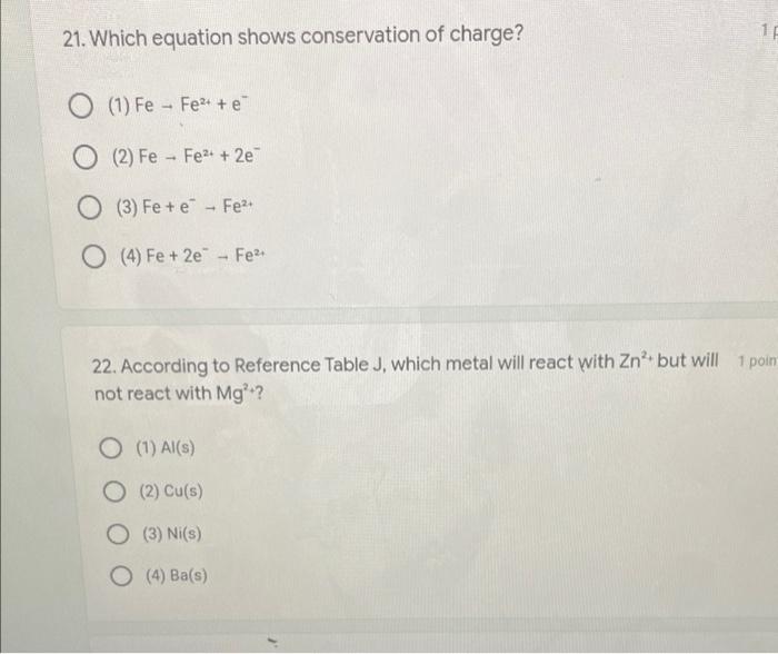 Solved 21. Which equation shows conservation of charge? 1p O | Chegg.com