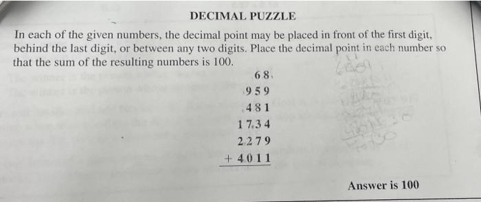 Solved In each of the given numbers, the decimal point may | Chegg.com
