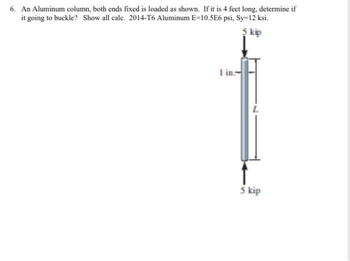 Solved 6. An Aluminum column, both ends fixed is loaded as | Chegg.com