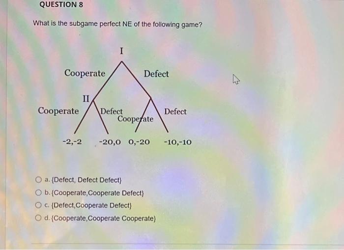 Solved What is the subgame perfect NE of the following game? | Chegg.com