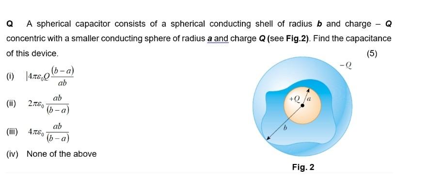 Solved Q A spherical capacitor consists of a spherical | Chegg.com