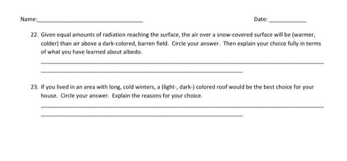 Solved Albedo Experiment To better understand the effect of | Chegg.com