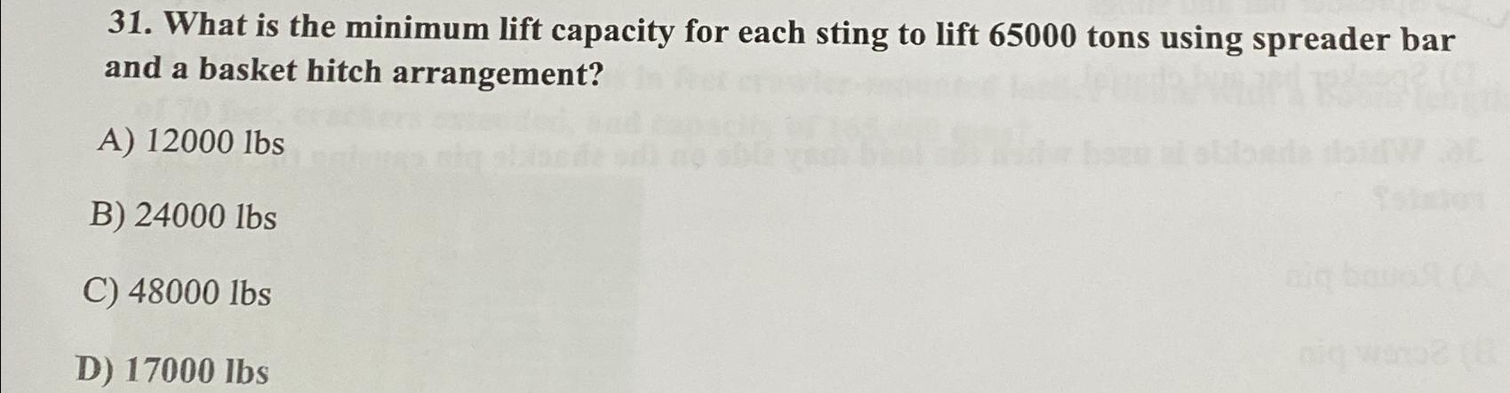 Solved What is the minimum lift capacity for each sting to | Chegg.com