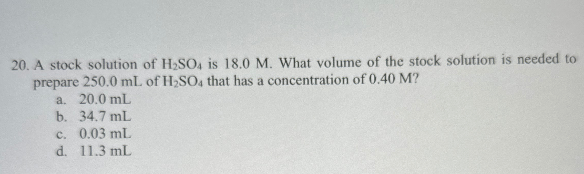 Solved A stock solution of H2SO4 ﻿is 18.0M. ﻿What volume of | Chegg.com