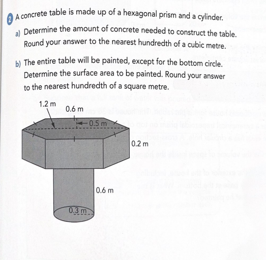 Solved A concrete table is made up of a hexagonal prism and | Chegg.com