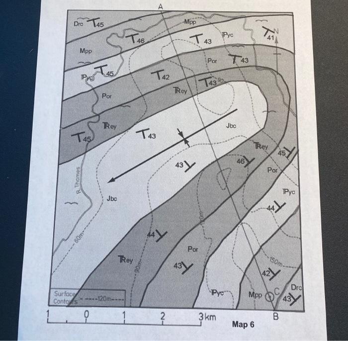 Solved 6. Map #6 shows a plunging fold in rock formations | Chegg.com