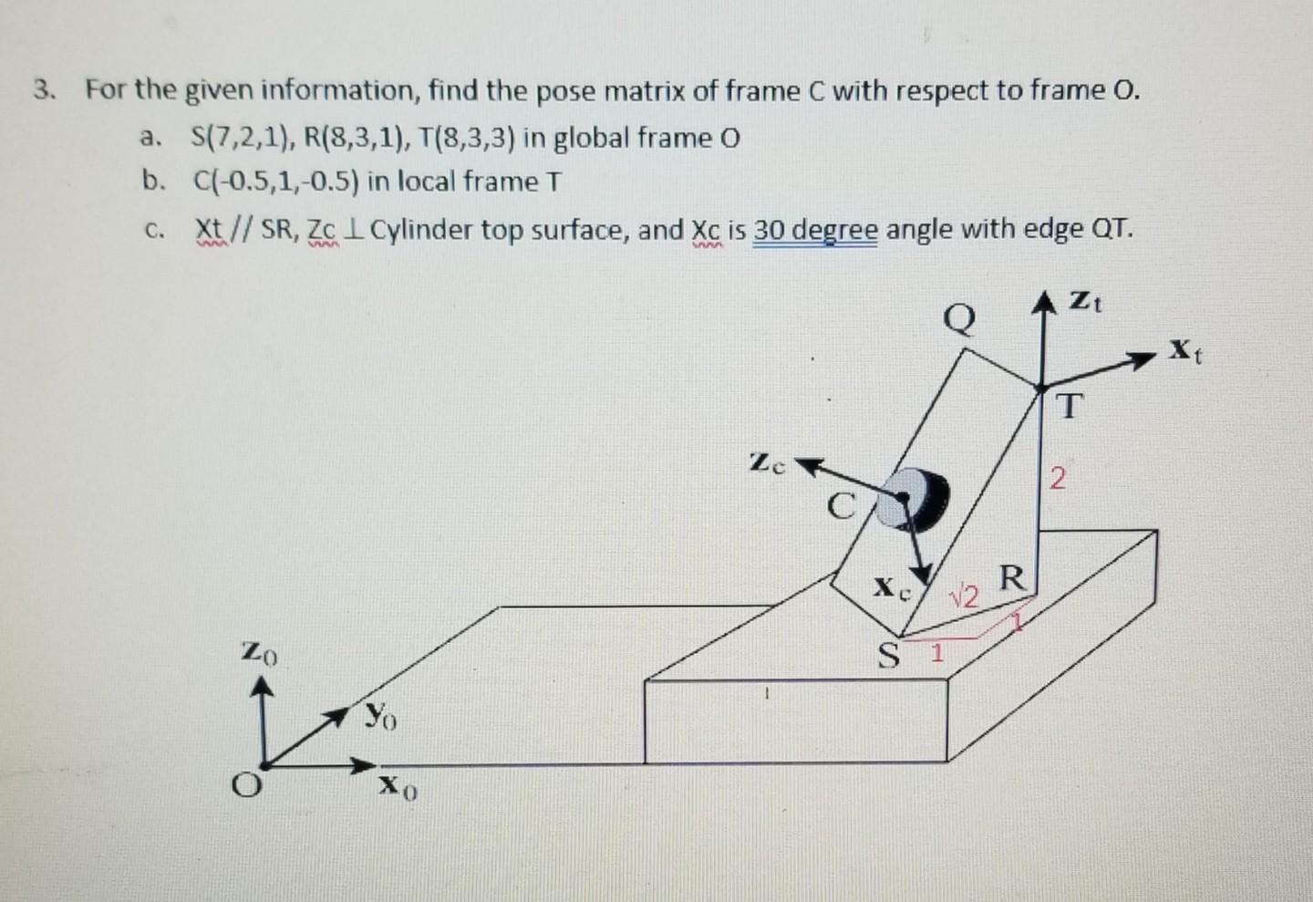 Solved 3. For the given information, find the pose matrix of | Chegg.com