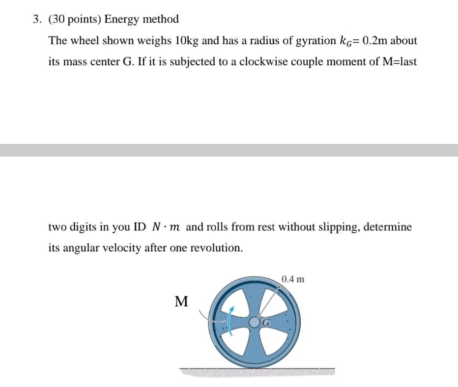Solved 3. (30 points) Energy method The wheel shown weighs | Chegg.com