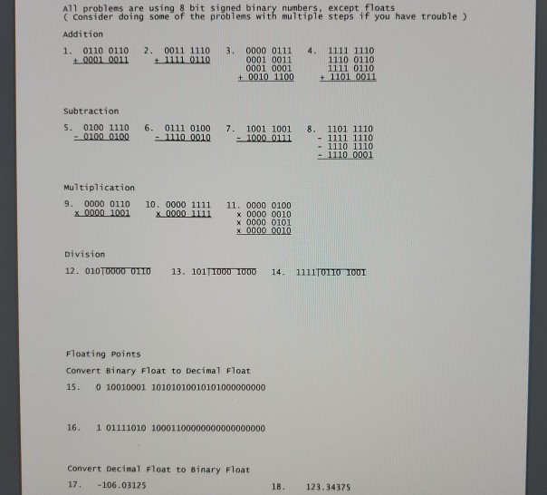 Solved All problems are using 8 bit signed binary numbers, | Chegg.com
