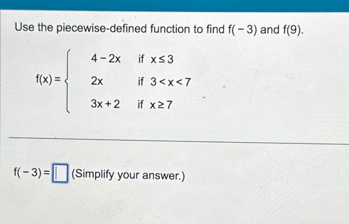 Solved Use the piecewise-defined function to find f(-3) ﻿and | Chegg.com