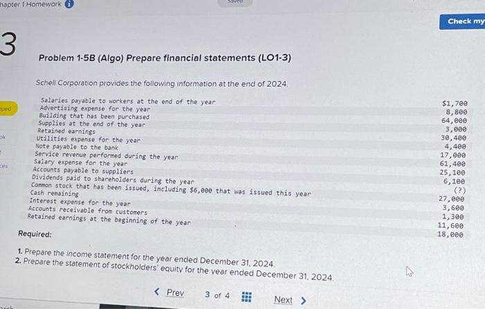Solved Problem 1.5B (Algo) Prepare financial statements | Chegg.com