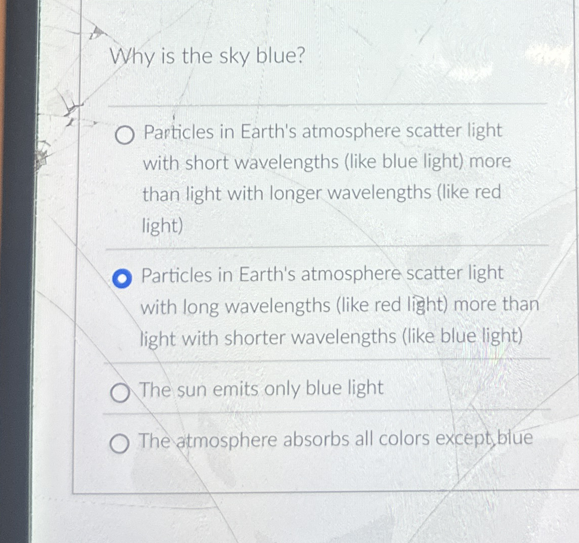 Solved Why is the sky blue?Particles in Earth's atmosphere | Chegg.com