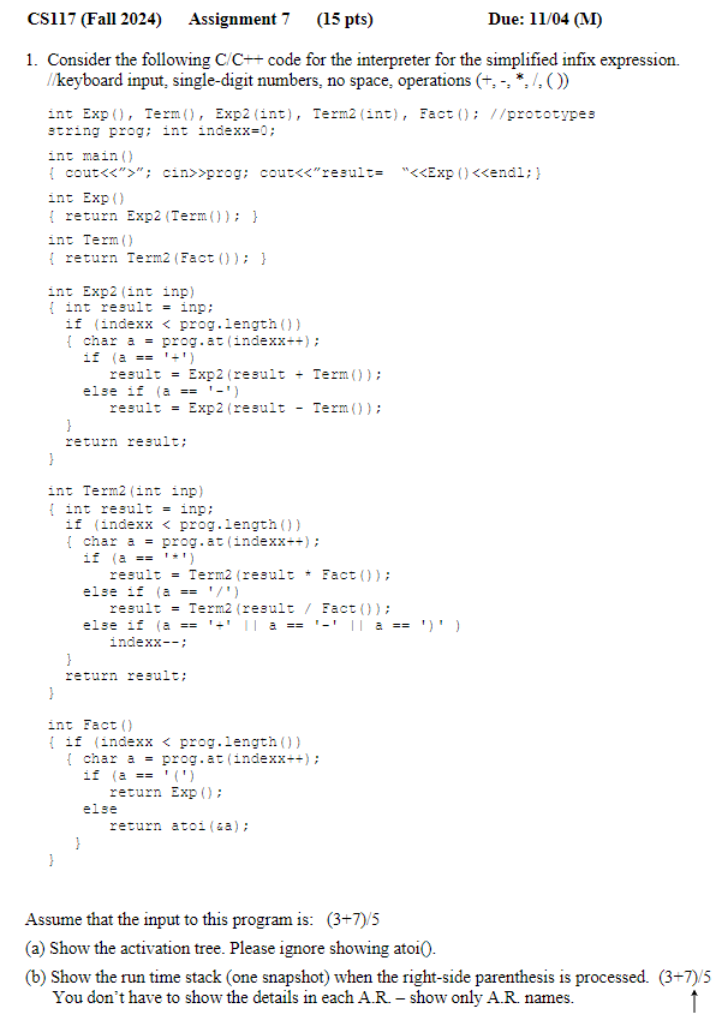 Solved Consider the following C//C++ ﻿code for the | Chegg.com