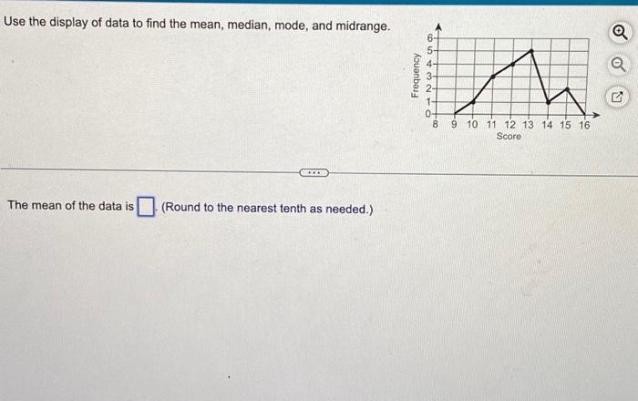 Solved Use the display of data to find the mean, median, | Chegg.com