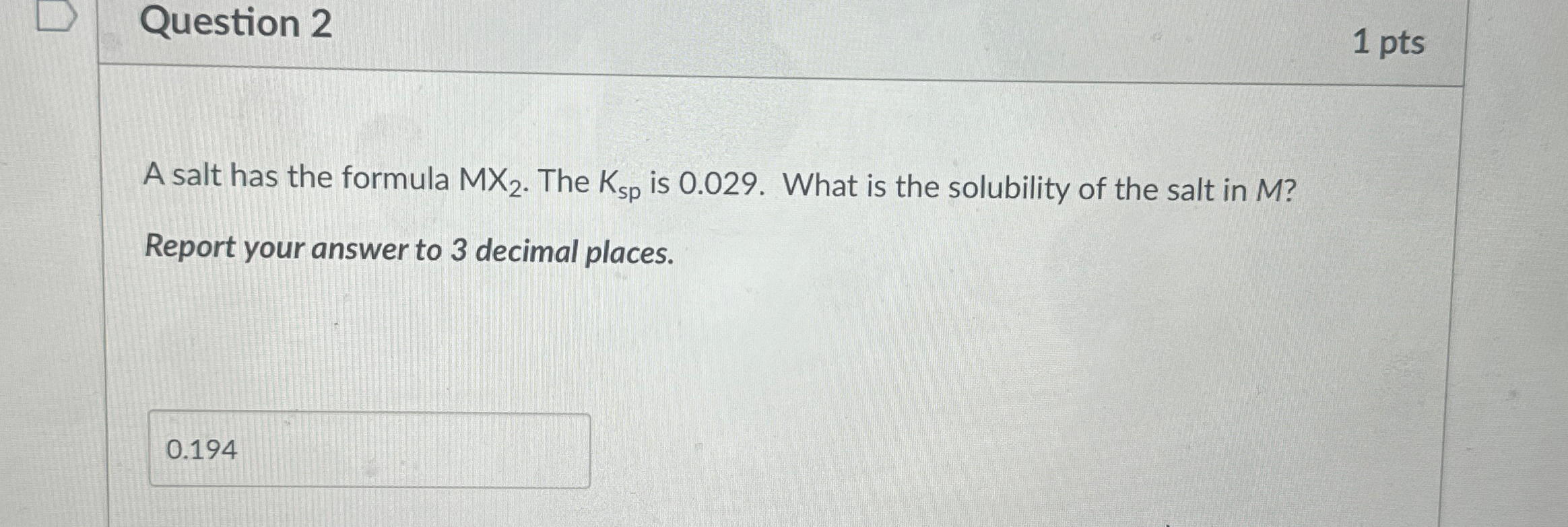 Solved Question 21 ﻿ptsA salt has the formula Mx2. ﻿The Ksp | Chegg.com