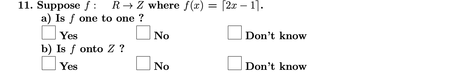 Solved Suppose f:,R→Z where f(x)=|~2x-1~|.a) Is f one to | Chegg.com Solved Suppose f:,R→Z where f(x)=|~2x-1~|.a) Is f one to | Chegg.com