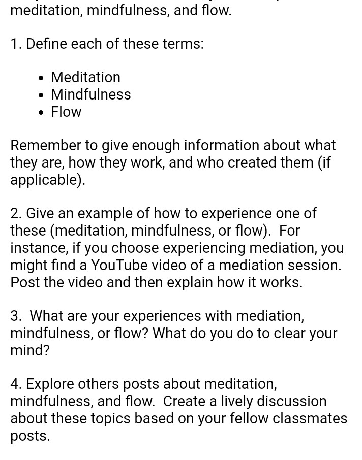 Solved meditation, mindfulness, and flow. 1. Define each of | Chegg.com