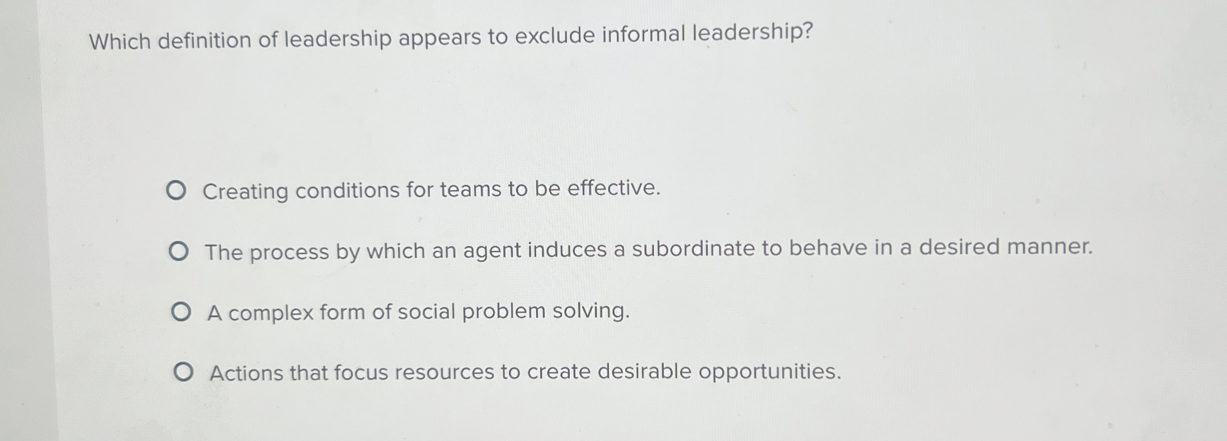 Solved Which definition of leadership appears to exclude | Chegg.com