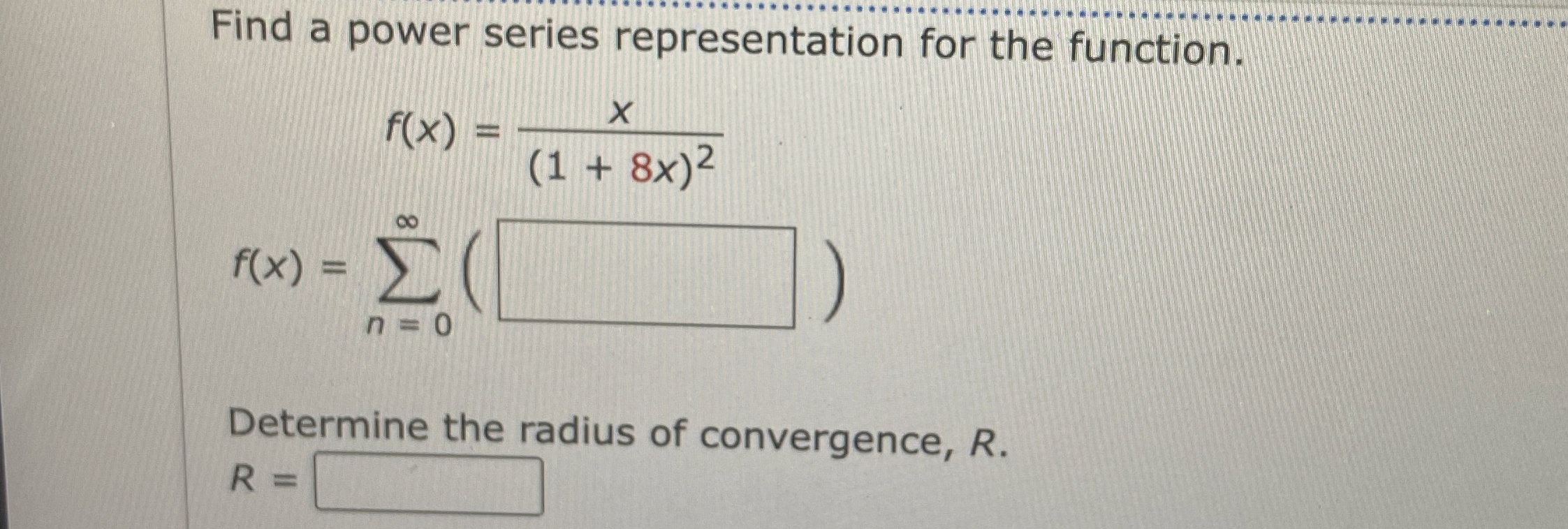 Solved Find a power series representation for the | Chegg.com