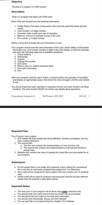 Solved Objective Develop A Program On Unix System