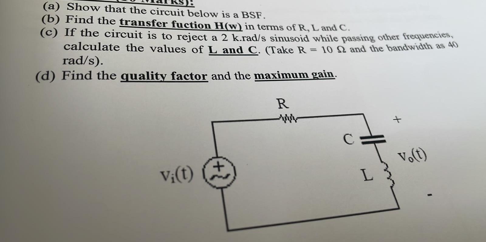 Solved (a) ﻿Show that the circuit below is a BSF.(b) ﻿Find | Chegg.com