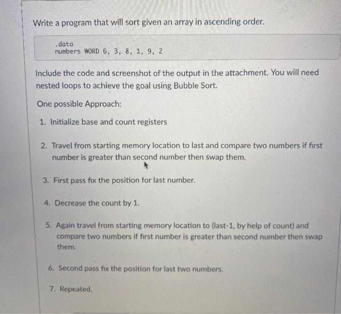 Solved Write a program that will sort given an array in | Chegg.com