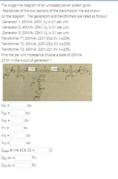 Solved The single-line diagram of an unloaded power system | Chegg.com