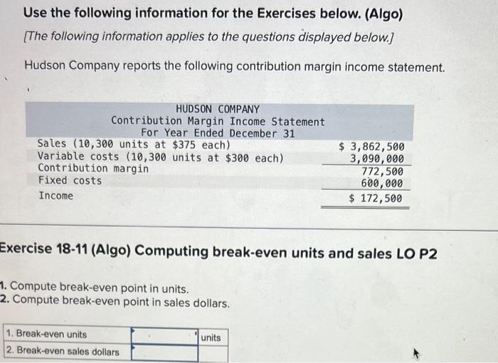 Solved Use the following information for the Exercises | Chegg.com