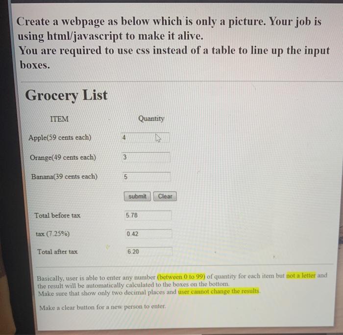 Solved Create a webpage as below which is only a picture. | Chegg.com