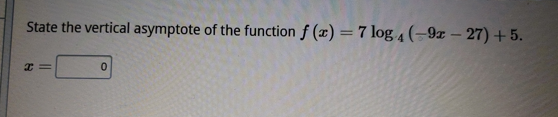 Solved State the vertical asymptote of the function | Chegg.com