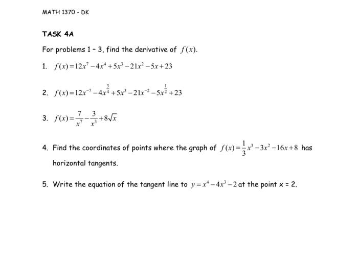 Solved For Problems 1−3 Find The Derivative Of F X 1