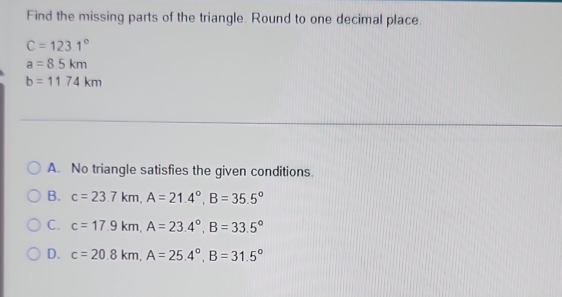 Solved Find the missing parts of the triangle. Round to one | Chegg.com